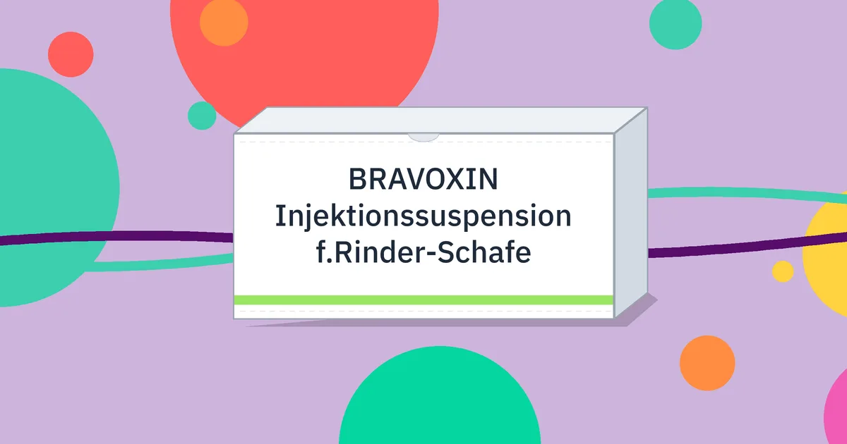 Symbolbild: Packung mit der Aufschrift BRAVOXIN Injektionssuspension f.Rinder-Schafe (PZN 18032590) – Verfügbarkeit und Bezug in Apotheken in Frankfurt am Main