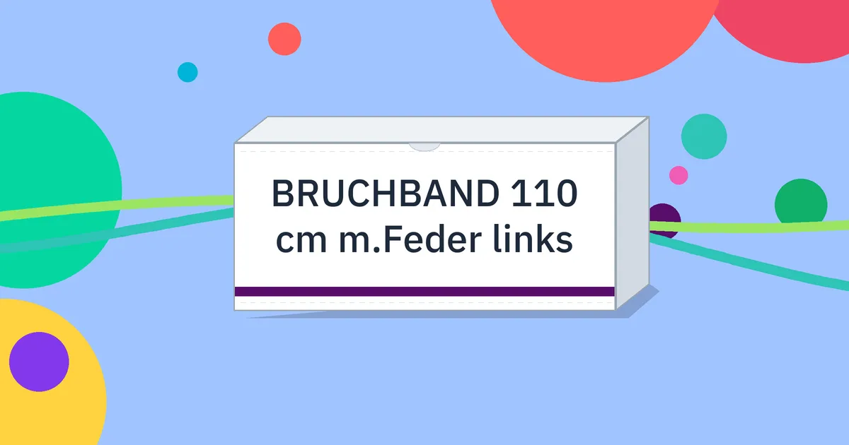 Symbolbild: Packung mit der Aufschrift BRUCHBAND 110 cm m.Feder links (PZN 01725337) – Verfügbarkeit und Bezug in Apotheken in Frankfurt am Main