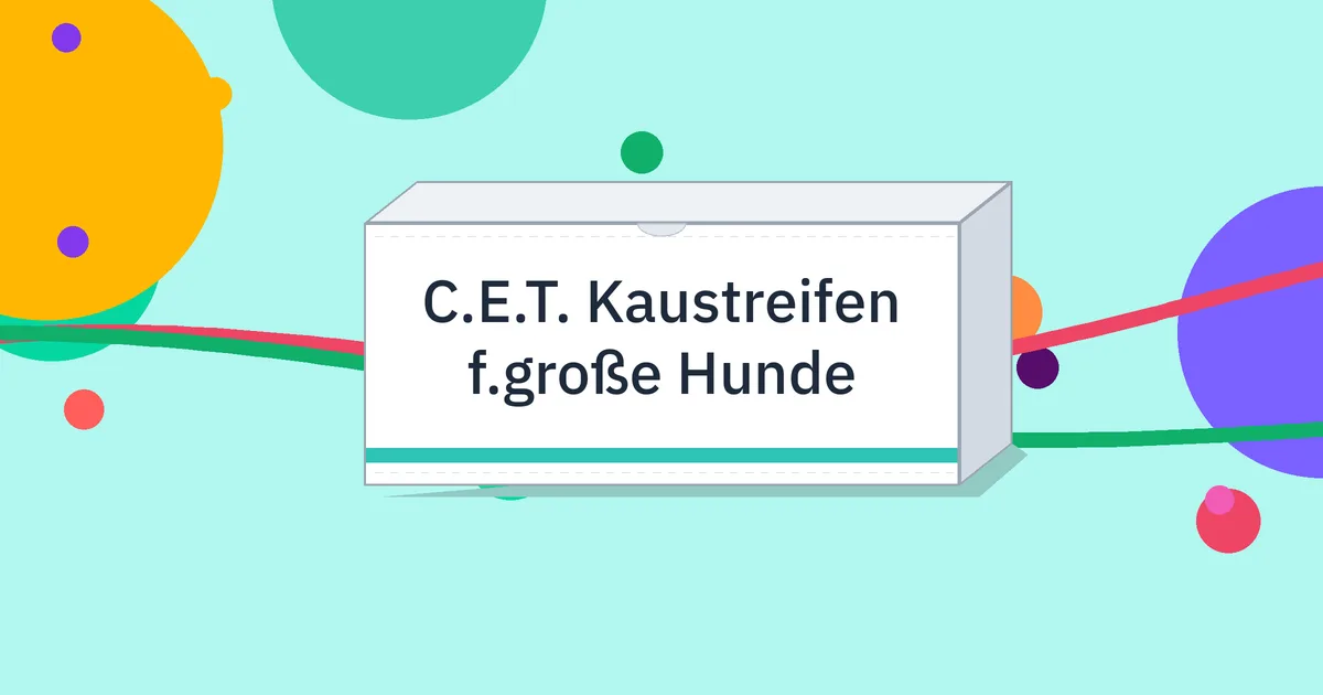 Symbolbild: Packung mit der Aufschrift C.E.T. Kaustreifen f.große Hunde (PZN 16608844) – Verfügbarkeit und Bezug in Apotheken in Frankfurt am Main