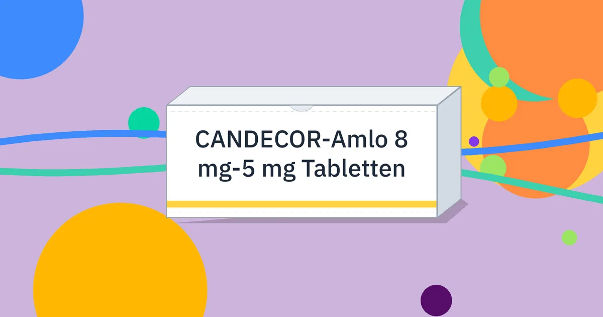 Symbolbild: Packung mit der Aufschrift CANDECOR-Amlo 8 mg-5 mg Tabletten (PZN 19305883) – Verfügbarkeit und Bezug in Apotheken in Frankfurt am Main