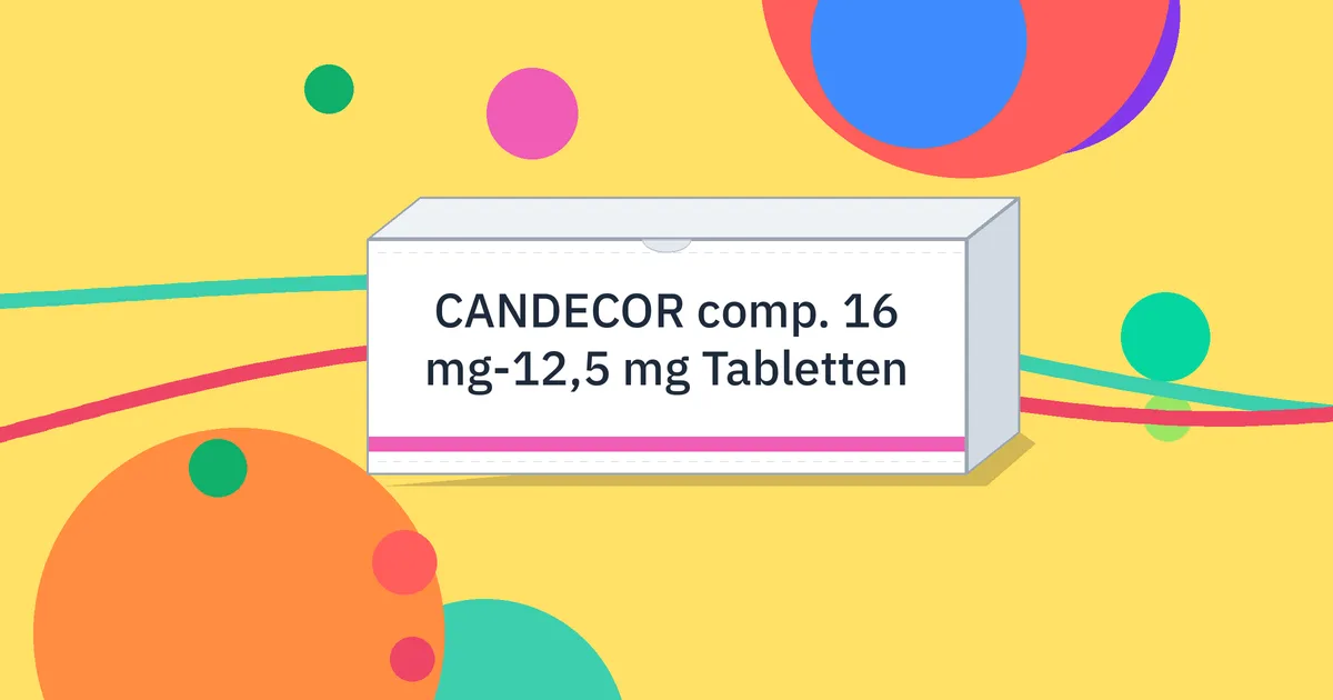 Symbolbild: Packung mit der Aufschrift CANDECOR comp. 16 mg-12,5 mg Tabletten (PZN 09633586) – Verfügbarkeit und Bezug in Apotheken in Frankfurt am Main