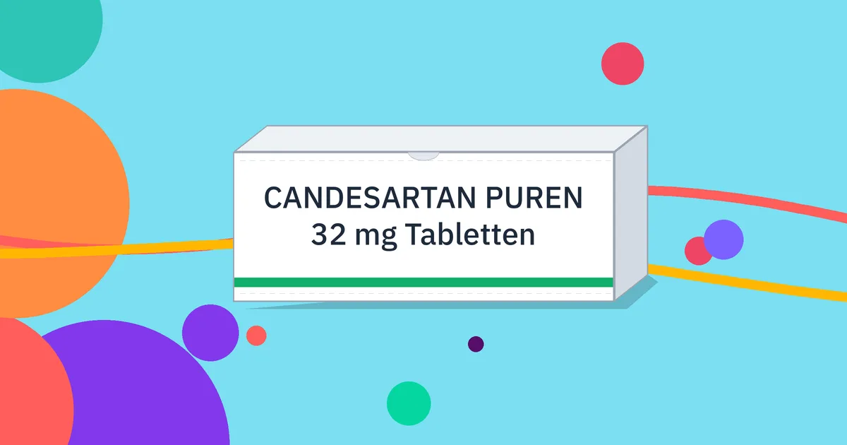 Symbolbild: Packung mit der Aufschrift CANDESARTAN PUREN 32 mg Tabletten (PZN 11353894) – Verfügbarkeit und Bezug in Apotheken in Frankfurt am Main