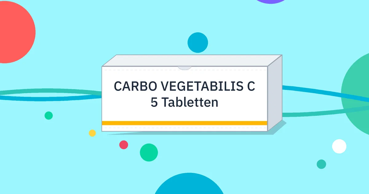 Symbolbild: Packung mit der Aufschrift CARBO VEGETABILIS C 5 Tabletten (PZN 07163550) – Verfügbarkeit und Bezug in Apotheken in Frankfurt am Main