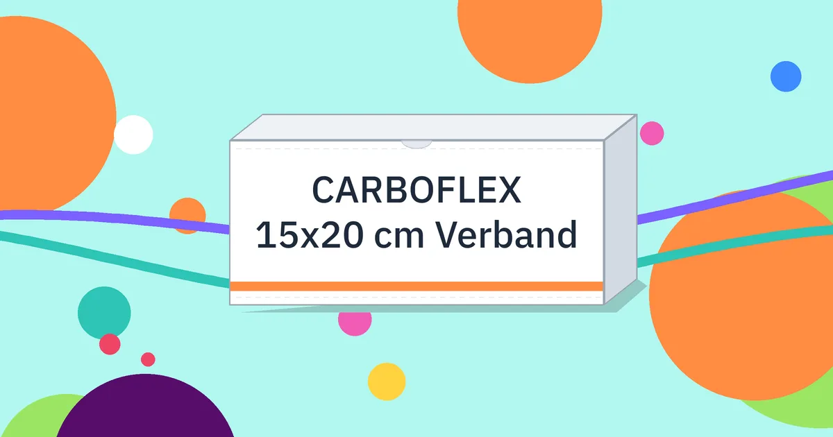 Symbolbild: Packung mit der Aufschrift CARBOFLEX 15x20 cm Verband (PZN 12642117) – Verfügbarkeit und Bezug in Apotheken in Frankfurt am Main