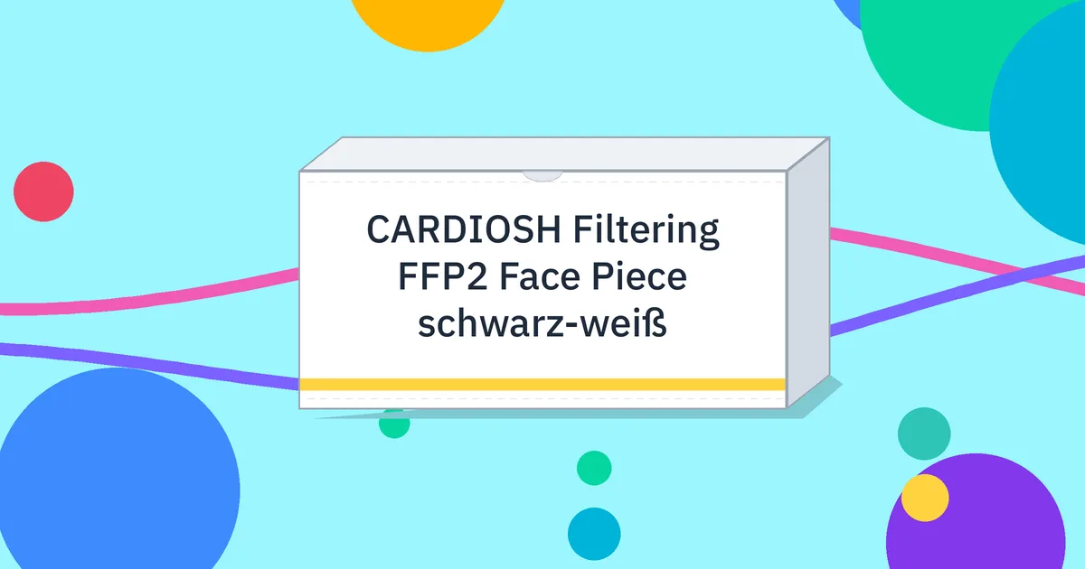 Symbolbild: Packung mit der Aufschrift CARDIOSH Filtering FFP2 Face Piece schwarz-weiß (PZN 18598914) – Verfügbarkeit und Bezug in Apotheken in Frankfurt am Main