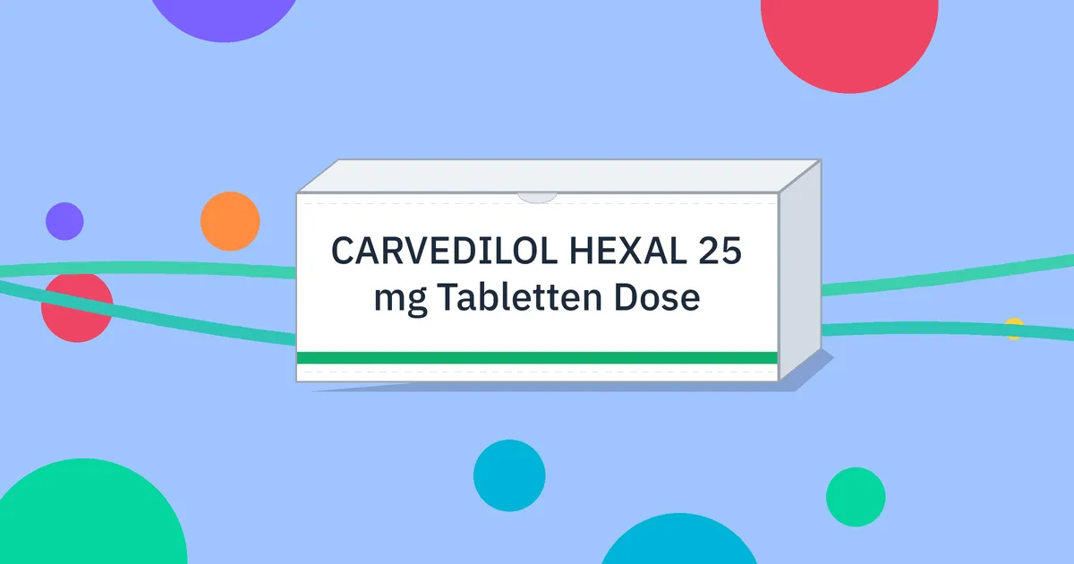 Symbolbild: Packung mit der Aufschrift CARVEDILOL HEXAL 25 mg Tabletten Dose (PZN 17420611) – Verfügbarkeit und Bezug in Apotheken in Frankfurt am Main