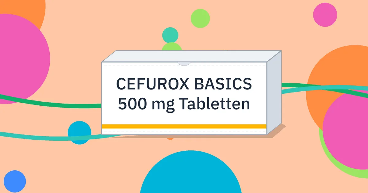 Symbolbild: Packung mit der Aufschrift CEFUROX BASICS 500 mg Tabletten (PZN 12856002) – Verfügbarkeit und Bezug in Apotheken in Frankfurt am Main