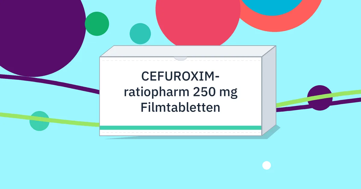Symbolbild: Packung mit der Aufschrift CEFUROXIM-ratiopharm 250 mg Filmtabletten (PZN 01267001) – Verfügbarkeit und Bezug in Apotheken in Frankfurt am Main
