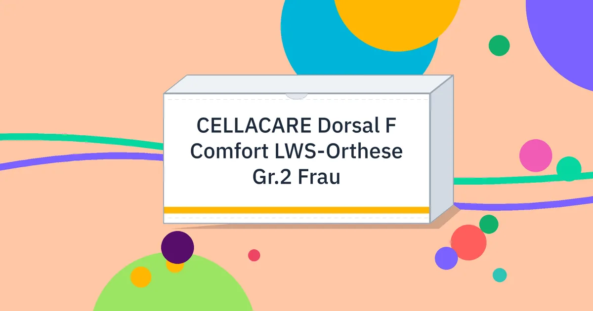 Symbolbild: Packung mit der Aufschrift CELLACARE Dorsal F Comfort LWS-Orthese Gr.2 Frau (PZN 14253199) – Verfügbarkeit und Bezug in Apotheken in Frankfurt am Main