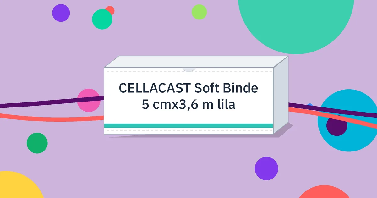 Symbolbild: Packung mit der Aufschrift CELLACAST Soft Binde 5 cmx3,6 m lila (PZN 14264659) – Verfügbarkeit und Bezug in Apotheken in Frankfurt am Main