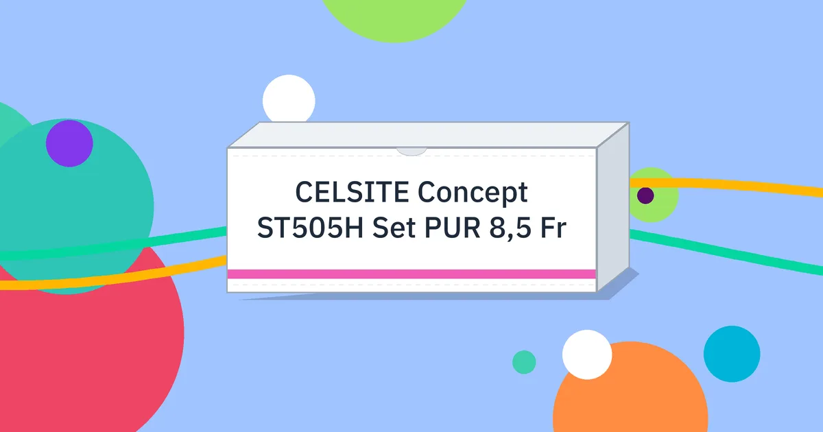 Symbolbild: Packung mit der Aufschrift CELSITE Concept ST505H Set PUR 8,5 Fr (PZN 05894166) – Verfügbarkeit und Bezug in Apotheken in Frankfurt am Main