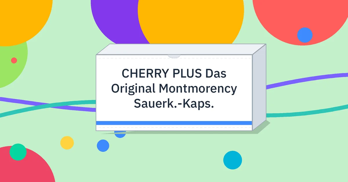 Symbolbild: Packung mit der Aufschrift CHERRY PLUS Das Original Montmorency Sauerk.-Kaps. (PZN 10312723) – Verfügbarkeit und Bezug in Apotheken in Frankfurt am Main