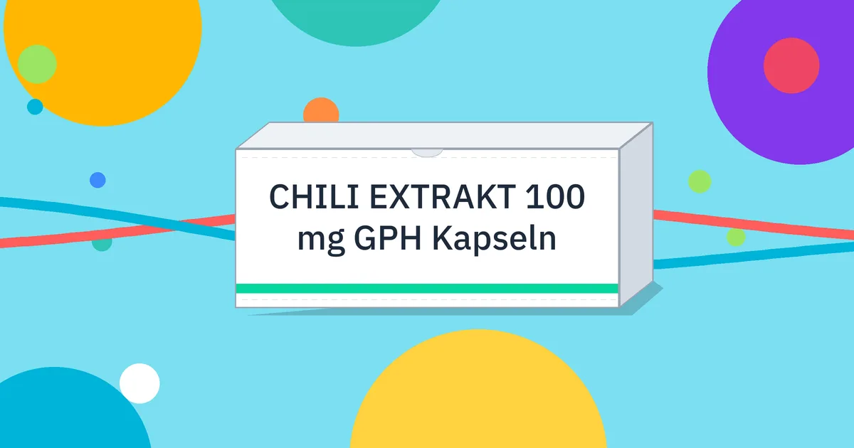 Symbolbild: Packung mit der Aufschrift CHILI EXTRAKT 100 mg GPH Kapseln (PZN 06832428) – Verfügbarkeit und Bezug in Apotheken in Frankfurt am Main