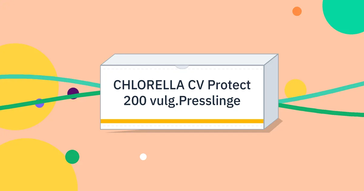 Symbolbild: Packung mit der Aufschrift CHLORELLA CV Protect 200 vulg.Presslinge (PZN 04997421) – Verfügbarkeit und Bezug in Apotheken in Frankfurt am Main