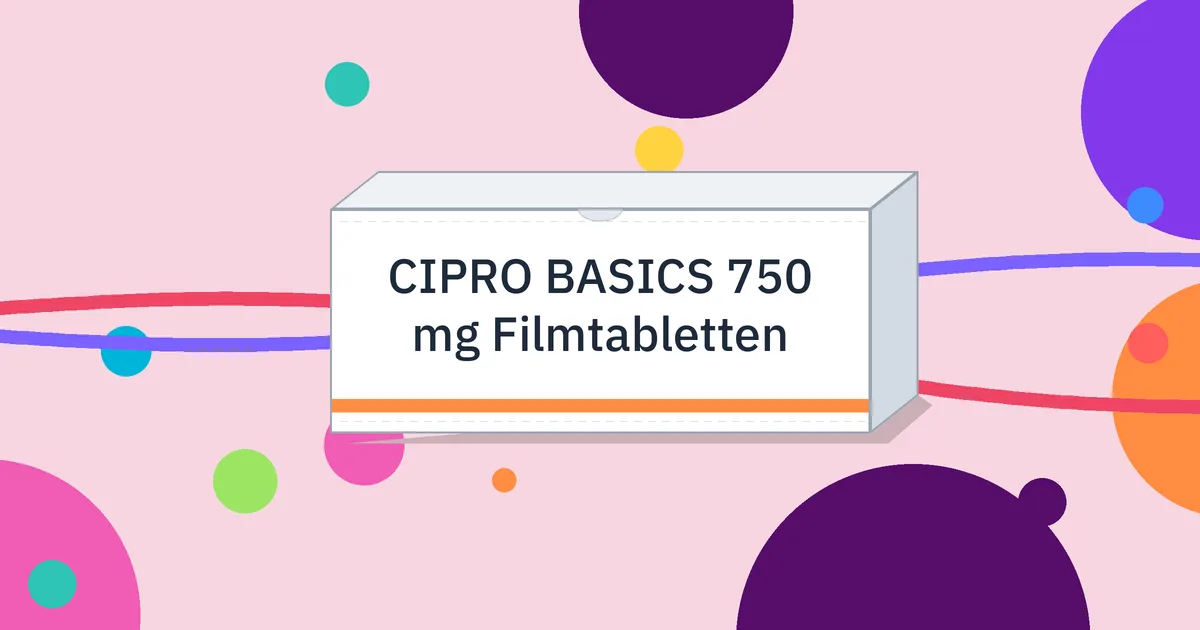 Symbolbild: Packung mit der Aufschrift CIPRO BASICS 750 mg Filmtabletten (PZN 06934809) – Verfügbarkeit und Bezug in Apotheken in Frankfurt am Main