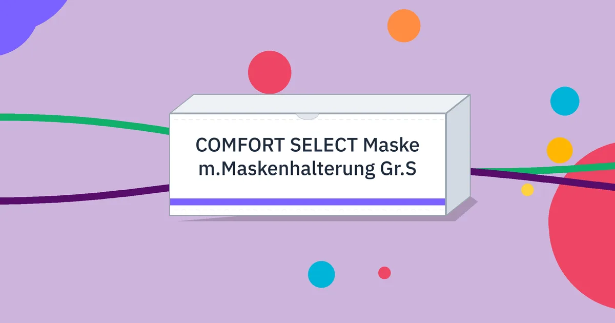 Symbolbild: Packung mit der Aufschrift COMFORT SELECT Maske m.Maskenhalterung Gr.S (PZN 00084698) – Verfügbarkeit und Bezug in Apotheken in Frankfurt am Main