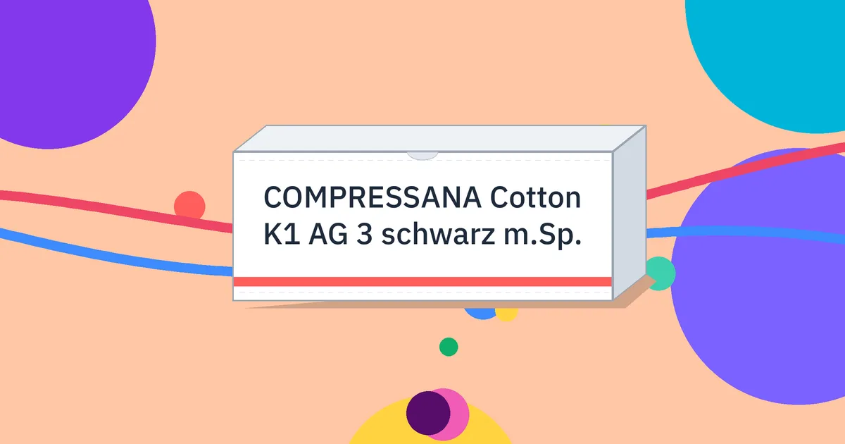 Symbolbild: Packung mit der Aufschrift COMPRESSANA Cotton K1 AG 3 schwarz m.Sp. (PZN 11393072) – Verfügbarkeit und Bezug in Apotheken in Frankfurt am Main