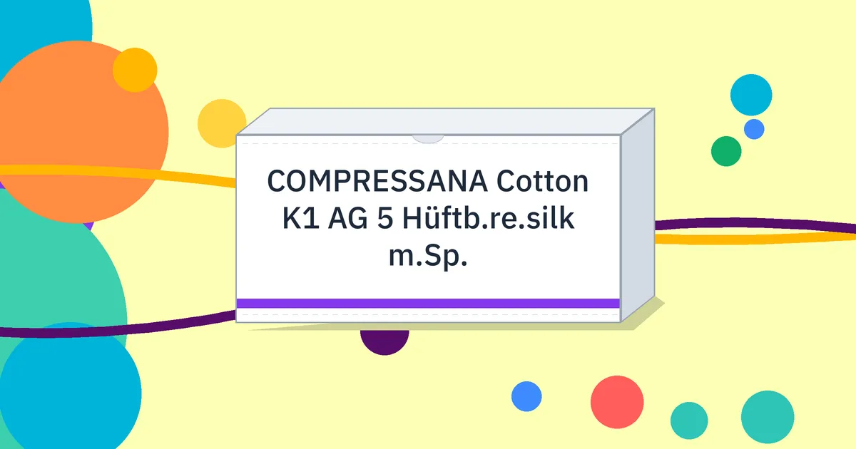 Symbolbild: Packung mit der Aufschrift COMPRESSANA Cotton K1 AG 5 Hüftb.re.silk m.Sp. (PZN 12980788) – Verfügbarkeit und Bezug in Apotheken in Frankfurt am Main
