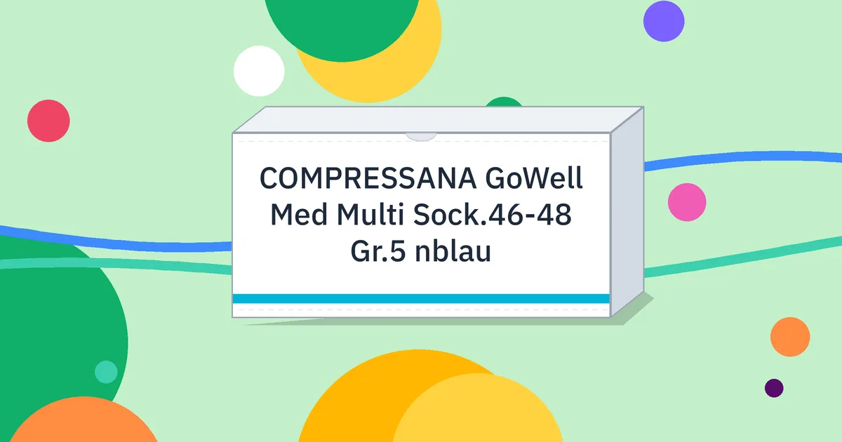 Symbolbild: Packung mit der Aufschrift COMPRESSANA GoWell Med Multi Sock.46-48 Gr.5 nblau (PZN 03116499) – Verfügbarkeit und Bezug in Apotheken in Frankfurt am Main