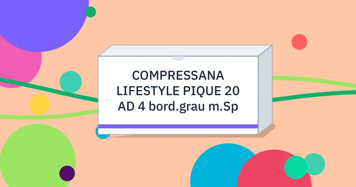 Symbolbild: Packung mit der Aufschrift COMPRESSANA LIFESTYLE PIQUE 20 AD 4 bord.grau m.Sp (PZN 19476917) – Verfügbarkeit und Bezug in Apotheken in Frankfurt am Main