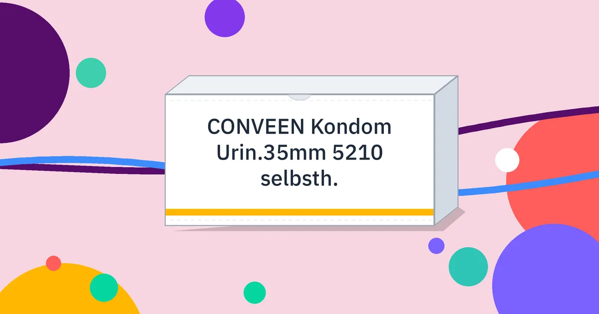 Symbolbild: Packung mit der Aufschrift CONVEEN Kondom Urin.35mm 5210 selbsth. (PZN 03520409) – Verfügbarkeit und Bezug in Apotheken in Frankfurt am Main