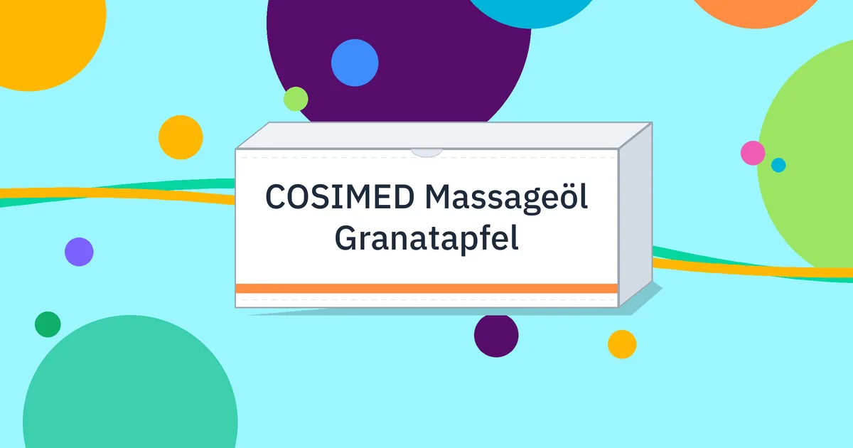 Symbolbild: Packung mit der Aufschrift COSIMED Massageöl Granatapfel (PZN 15746142) – Verfügbarkeit und Bezug in Apotheken in Frankfurt am Main