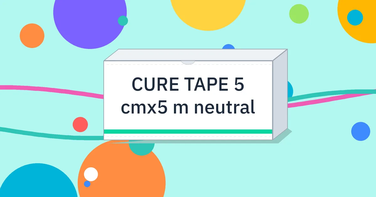 Symbolbild: Packung mit der Aufschrift CURE TAPE 5 cmx5 m neutral (PZN 06410118) – Verfügbarkeit und Bezug in Apotheken in Frankfurt am Main