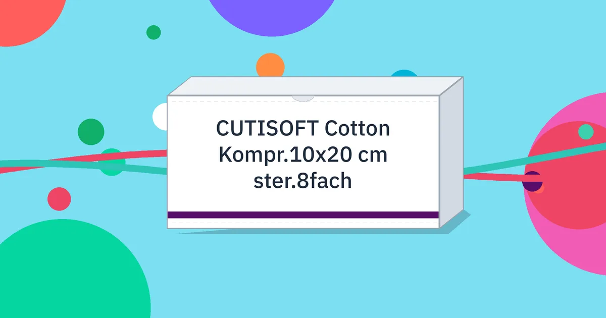 Symbolbild: Packung mit der Aufschrift CUTISOFT Cotton Kompr.10x20 cm ster.8fach (PZN 03896706) – Verfügbarkeit und Bezug in Apotheken in Frankfurt am Main