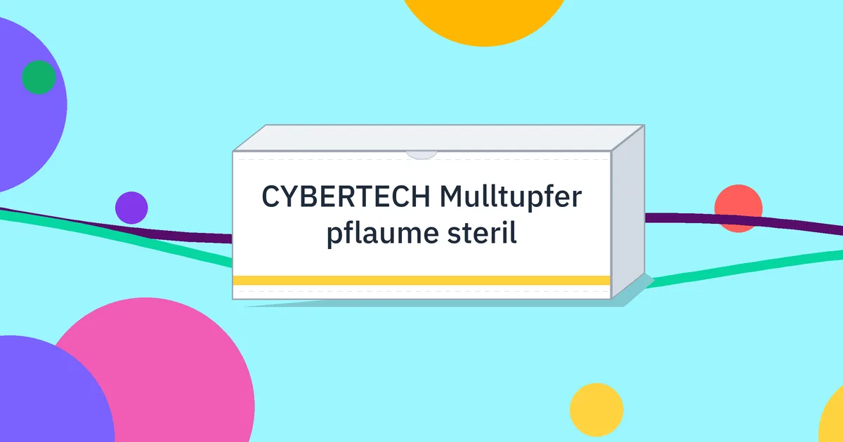 Symbolbild: Packung mit der Aufschrift CYBERTECH Mulltupfer pflaume steril (PZN 10221914) – Verfügbarkeit und Bezug in Apotheken in Frankfurt am Main
