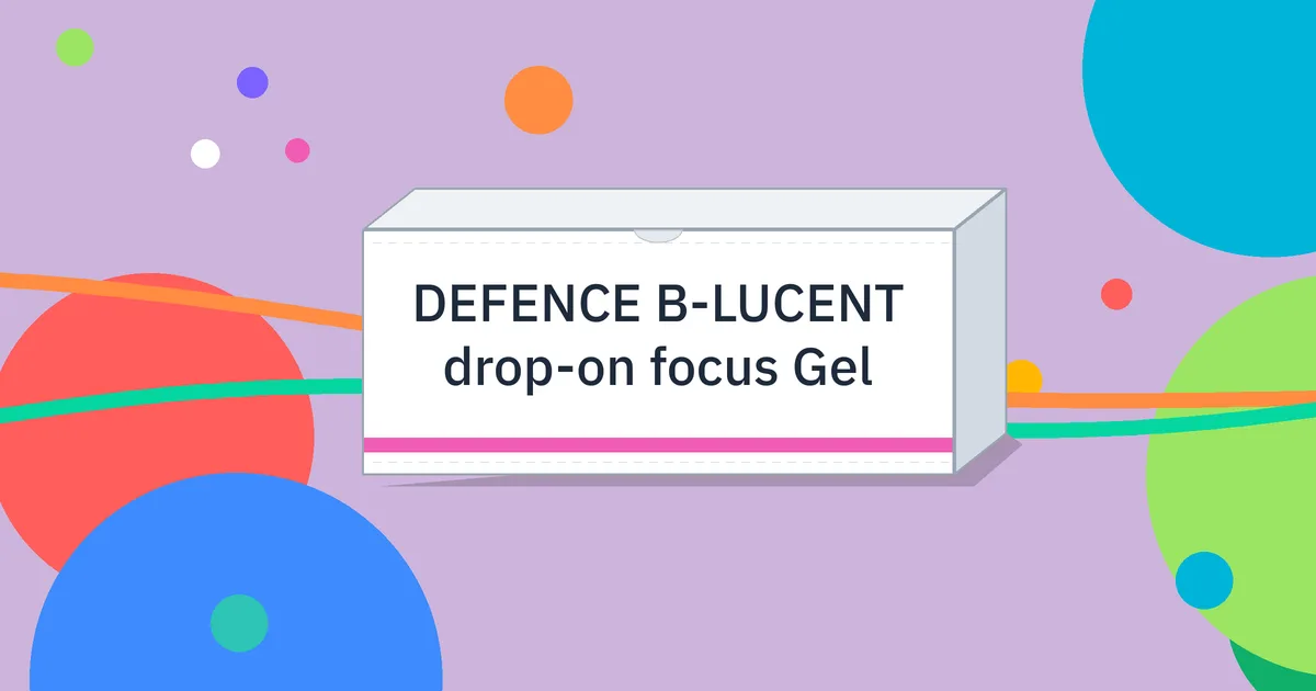Symbolbild: Packung mit der Aufschrift DEFENCE B-LUCENT drop-on focus Gel (PZN 12478511) – Verfügbarkeit und Bezug in Apotheken in Frankfurt am Main