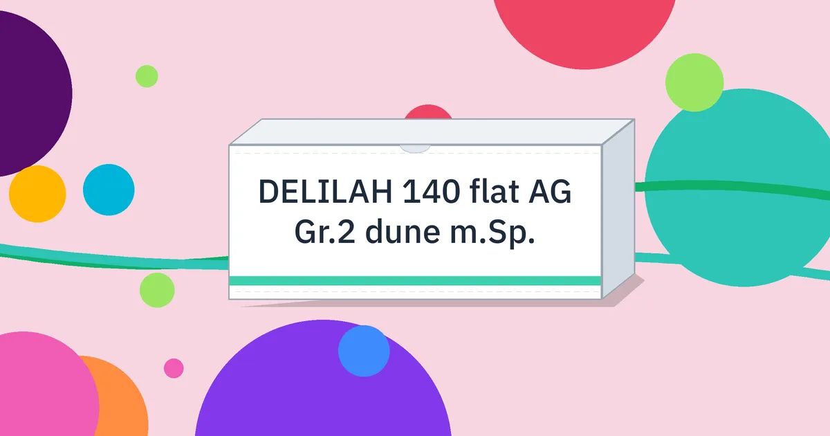 Symbolbild: Packung mit der Aufschrift DELILAH 140 flat AG Gr.2 dune m.Sp. (PZN 14247218) – Verfügbarkeit und Bezug in Apotheken in Frankfurt am Main