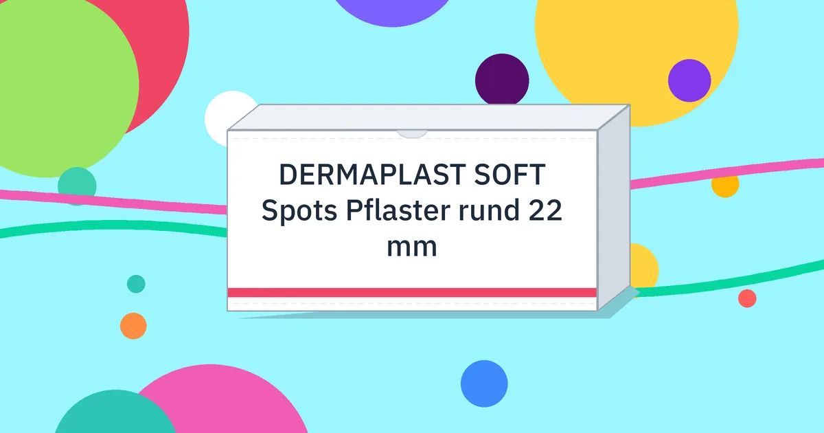 Symbolbild: Packung mit der Aufschrift DERMAPLAST SOFT Spots Pflaster rund 22 mm (PZN 16600104) – Verfügbarkeit und Bezug in Apotheken in Frankfurt am Main