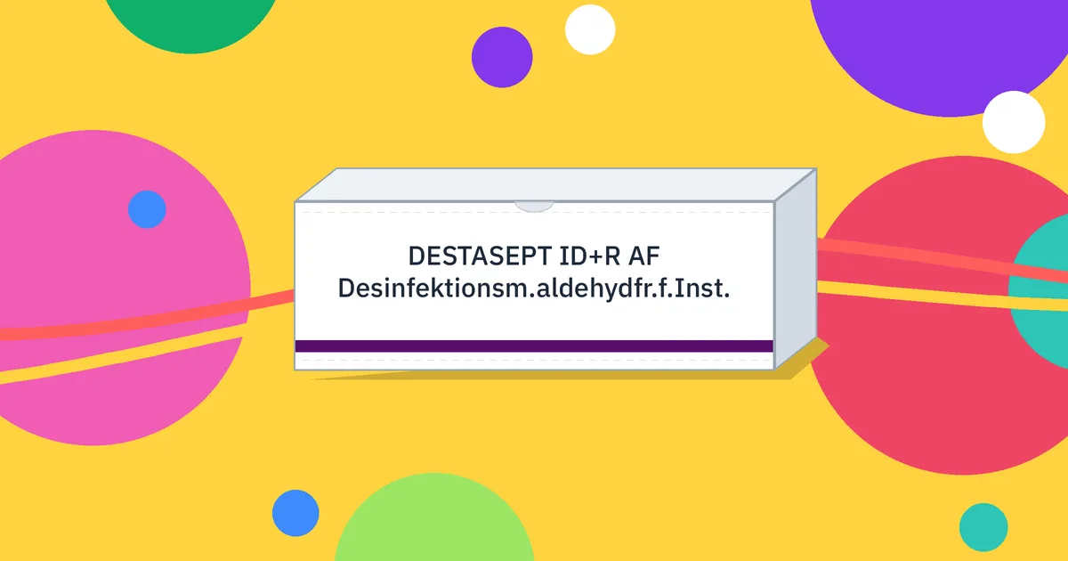 Symbolbild: Packung mit der Aufschrift DESTASEPT ID+R AF Desinfektionsm.aldehydfr.f.Inst. (PZN 10979226) – Verfügbarkeit und Bezug in Apotheken in Frankfurt am Main
