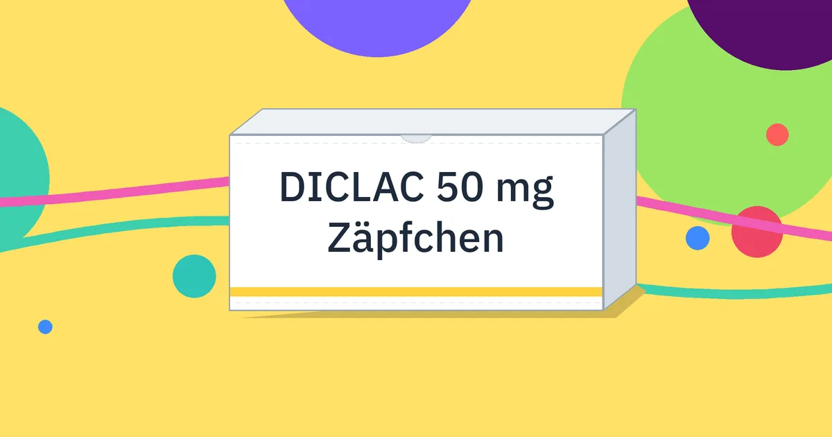 Symbolbild: Packung mit der Aufschrift DICLAC 50 mg Zäpfchen (PZN 06339975) – Verfügbarkeit und Bezug in Apotheken in Frankfurt am Main