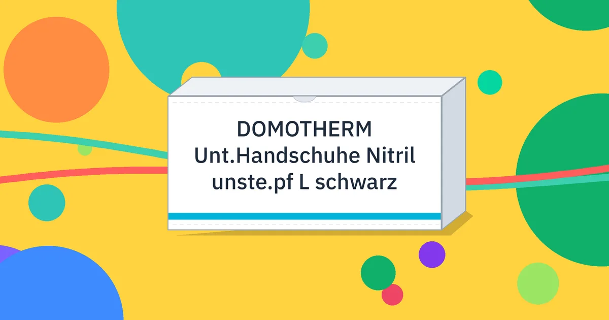 Symbolbild: Packung mit der Aufschrift DOMOTHERM Unt.Handschuhe Nitril unste.pf L schwarz (PZN 18489295) – Verfügbarkeit und Bezug in Apotheken in Frankfurt am Main