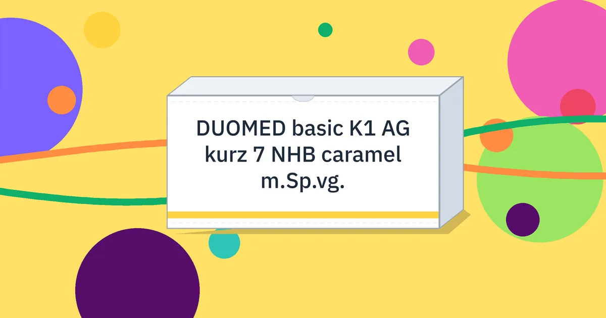 Symbolbild: Packung mit der Aufschrift DUOMED basic K1 AG kurz 7 NHB caramel m.Sp.vg. (PZN 20904703) – Verfügbarkeit und Bezug in Apotheken in Frankfurt am Main