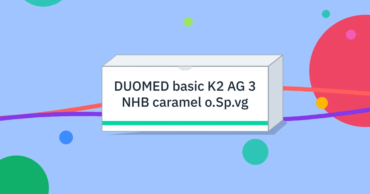 Symbolbild: Packung mit der Aufschrift DUOMED basic K2 AG 3 NHB caramel o.Sp.vg (PZN 20908658) – Verfügbarkeit und Bezug in Apotheken in Frankfurt am Main