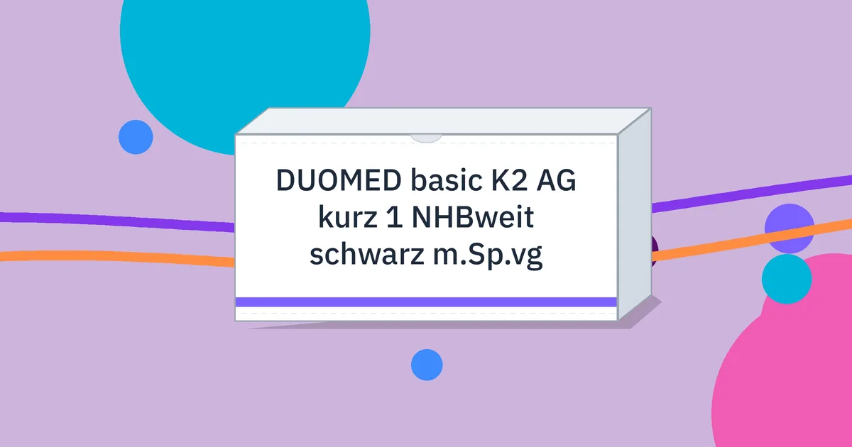 Symbolbild: Packung mit der Aufschrift DUOMED basic K2 AG kurz 1 NHBweit schwarz m.Sp.vg (PZN 20908569) – Verfügbarkeit und Bezug in Apotheken in Frankfurt am Main
