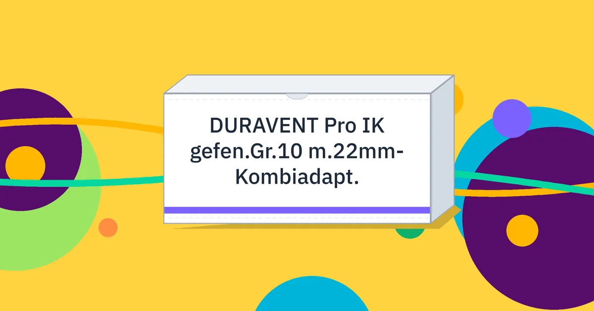 Symbolbild: Packung mit der Aufschrift DURAVENT Pro IK gefen.Gr.10 m.22mm-Kombiadapt. (PZN 19244087) – Verfügbarkeit und Bezug in Apotheken in Frankfurt am Main
