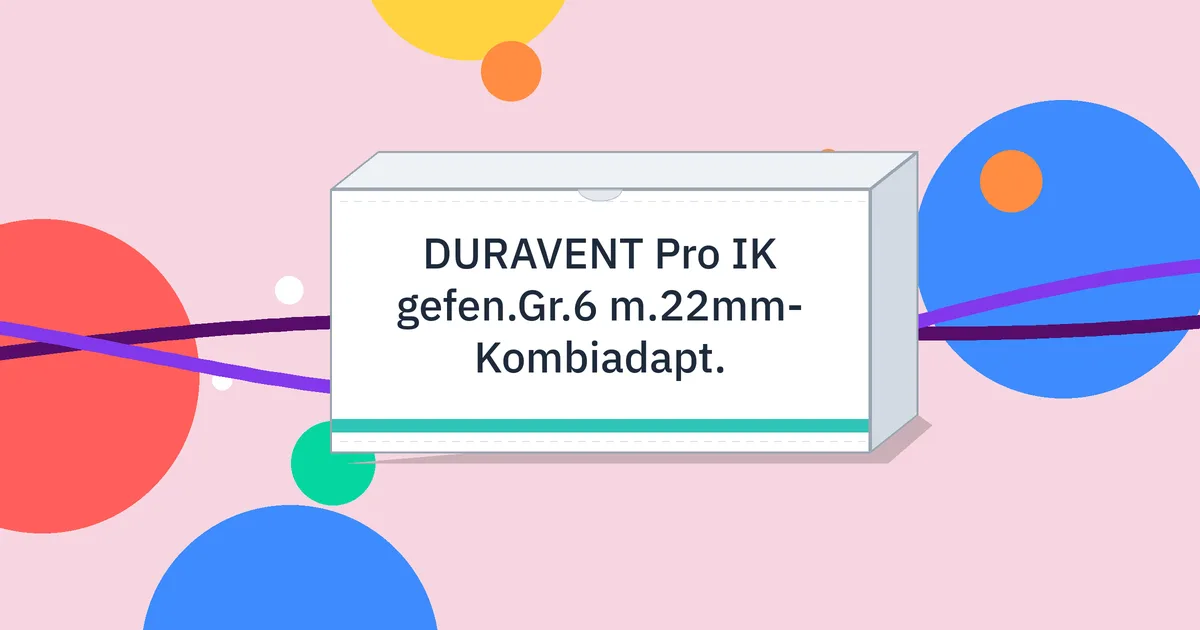 Symbolbild: Packung mit der Aufschrift DURAVENT Pro IK gefen.Gr.6 m.22mm-Kombiadapt. (PZN 19244041) – Verfügbarkeit und Bezug in Apotheken in Frankfurt am Main