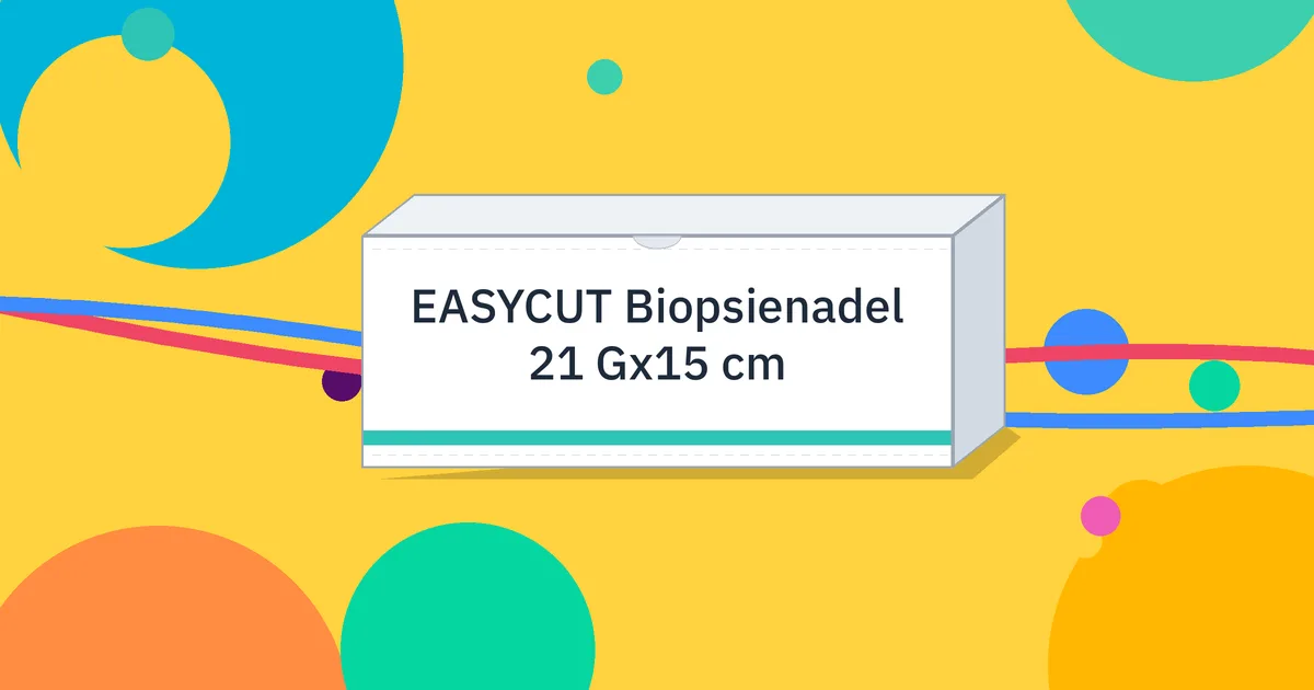 Symbolbild: Packung mit der Aufschrift EASYCUT Biopsienadel 21 Gx15 cm (PZN 16921096) – Verfügbarkeit und Bezug in Apotheken in Frankfurt am Main