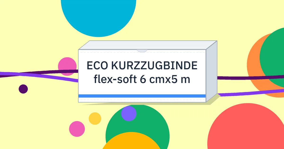 Symbolbild: Packung mit der Aufschrift ECO KURZZUGBINDE flex-soft 6 cmx5 m (PZN 10518933) – Verfügbarkeit und Bezug in Apotheken in Frankfurt am Main