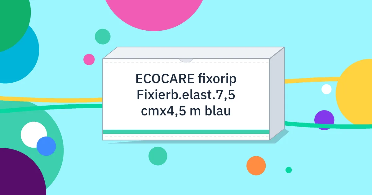 Symbolbild: Packung mit der Aufschrift ECOCARE fixorip Fixierb.elast.7,5 cmx4,5 m blau (PZN 11520180) – Verfügbarkeit und Bezug in Apotheken in Frankfurt am Main