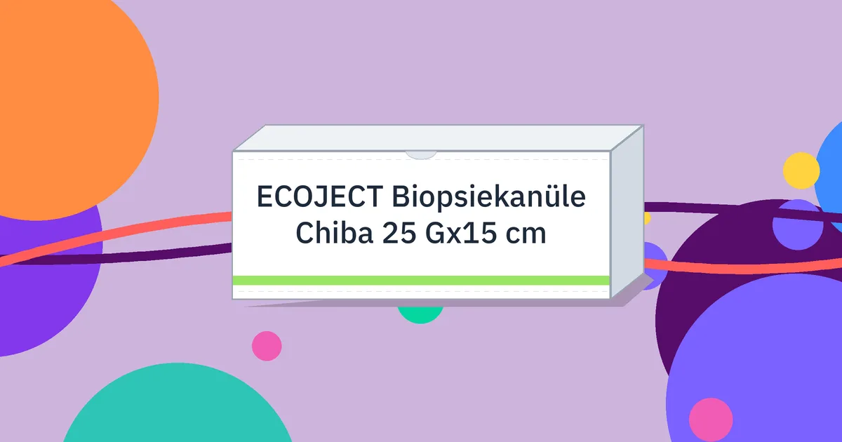 Symbolbild: Packung mit der Aufschrift ECOJECT Biopsiekanüle Chiba 25 Gx15 cm (PZN 06125435) – Verfügbarkeit und Bezug in Apotheken in Frankfurt am Main
