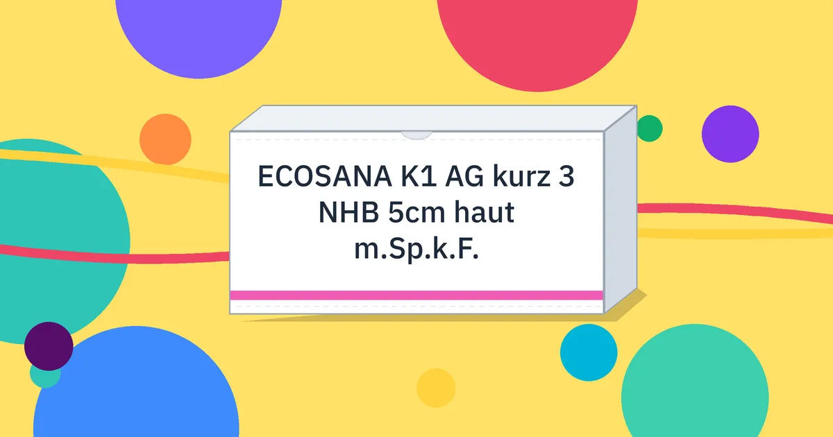 Symbolbild: Packung mit der Aufschrift ECOSANA K1 AG kurz 3 NHB 5cm haut m.Sp.k.F. (PZN 04727779) – Verfügbarkeit und Bezug in Apotheken in Frankfurt am Main