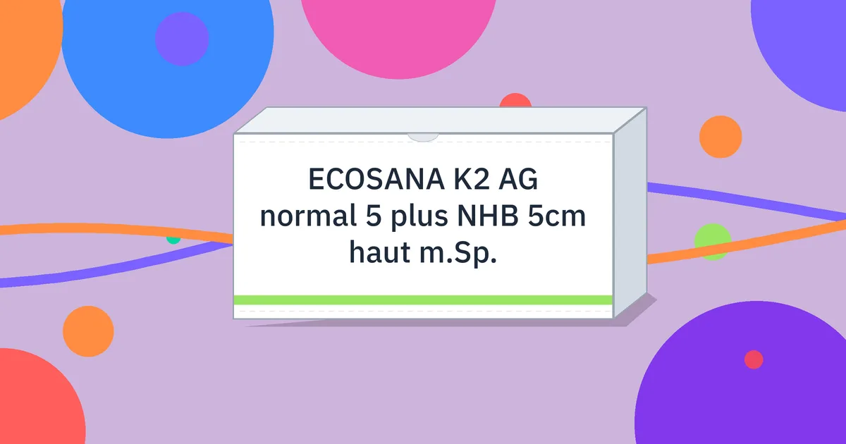 Symbolbild: Packung mit der Aufschrift ECOSANA K2 AG normal 5 plus NHB 5cm haut m.Sp. (PZN 01484508) – Verfügbarkeit und Bezug in Apotheken in Frankfurt am Main