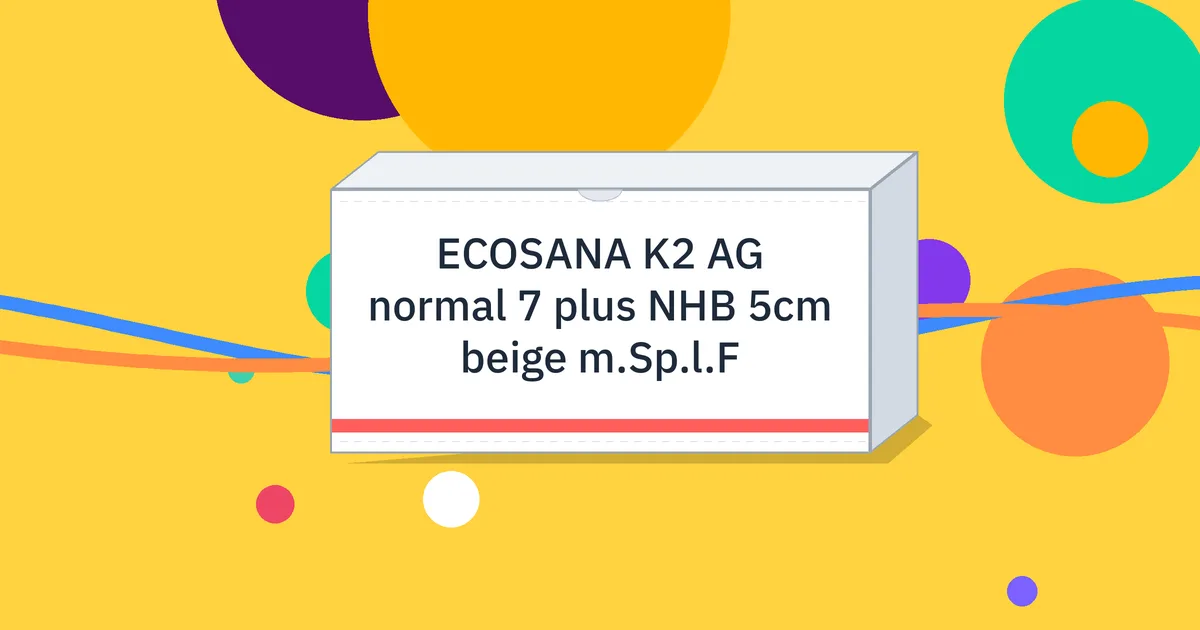 Symbolbild: Packung mit der Aufschrift ECOSANA K2 AG normal 7 plus NHB 5cm beige m.Sp.l.F (PZN 10957360) – Verfügbarkeit und Bezug in Apotheken in Frankfurt am Main