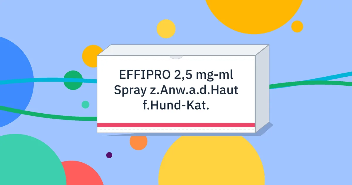 Symbolbild: Packung mit der Aufschrift EFFIPRO 2,5 mg-ml Spray z.Anw.a.d.Haut f.Hund-Kat. (PZN 05507608) – Verfügbarkeit und Bezug in Apotheken in Frankfurt am Main