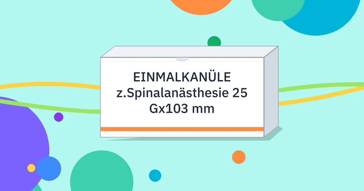 Symbolbild: Packung mit der Aufschrift EINMALKANÜLE z.Spinalanästhesie 25 Gx103 mm (PZN 13585172) – Verfügbarkeit und Bezug in Apotheken in Frankfurt am Main