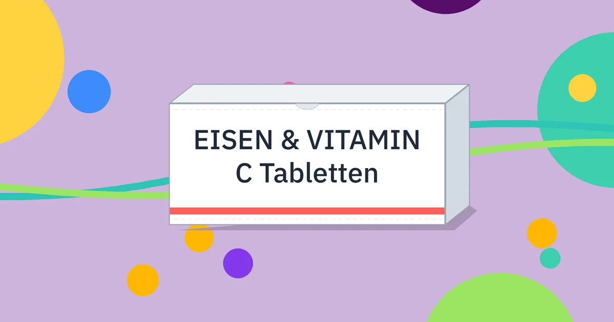 Symbolbild: Packung mit der Aufschrift EISEN & VITAMIN C Tabletten (PZN 18666426) – Verfügbarkeit und Bezug in Apotheken in Frankfurt am Main